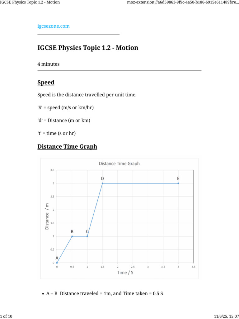 IGCSE Chapter 1.2 Motion | PDF | Acceleration | Velocity