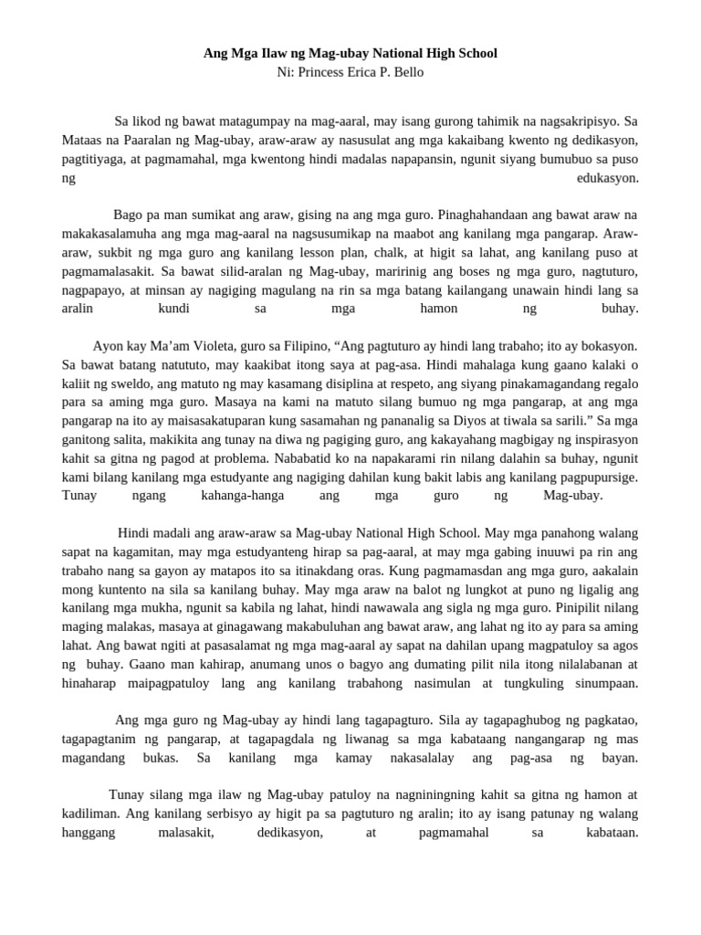 Ang Mga Ilaw NG Mag-Ubay National High School | PDF