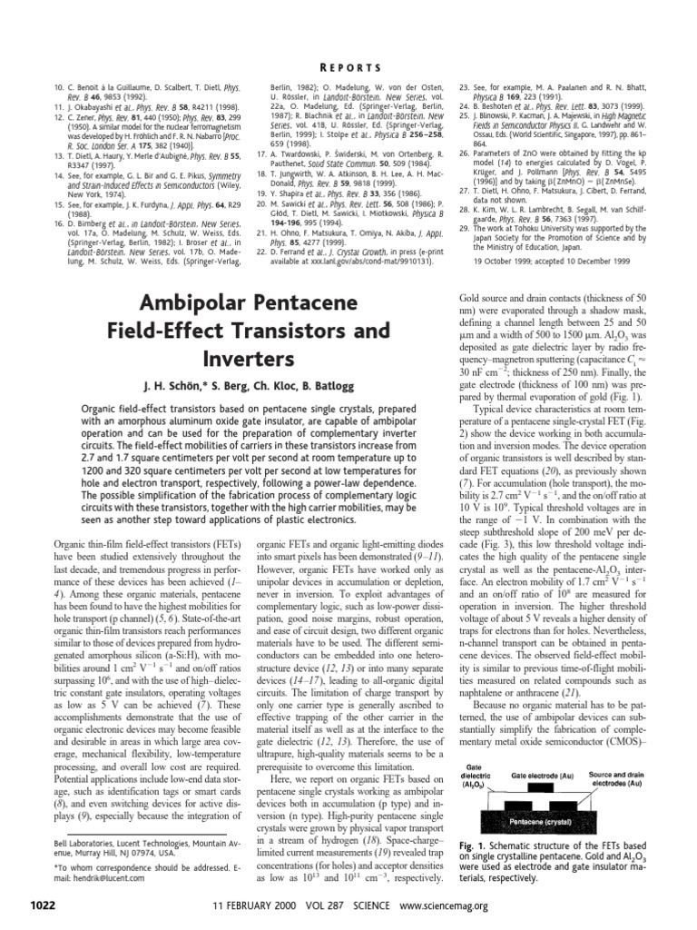 Ambipolar Pentacene Field-Effect Transistors and I | PDF | Field Effect ...