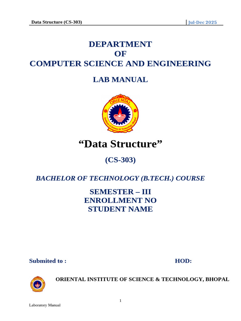 Data Structure Lab Manual CS-303 | PDF | Algorithms And Data Structures ...