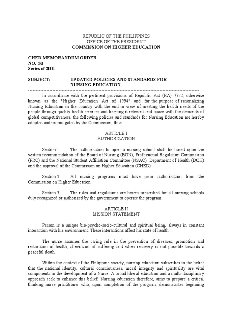 Commission On Higher Education Ched Memorandum Order NO. 30 Series of ...