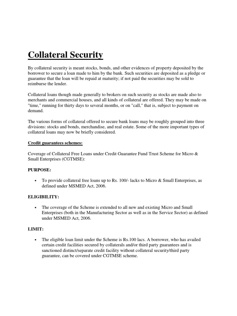 Collateral Security | PDF | Loans | Credit (Finance)