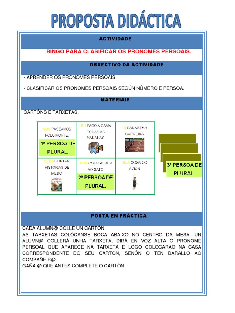 BINGO Clasificar Pronombres PDF | PDF | Hogar, jardinería y bricolaje ...