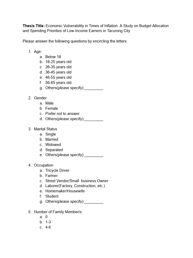 Thesis Questionnaire | PDF | Inflation | Economies
