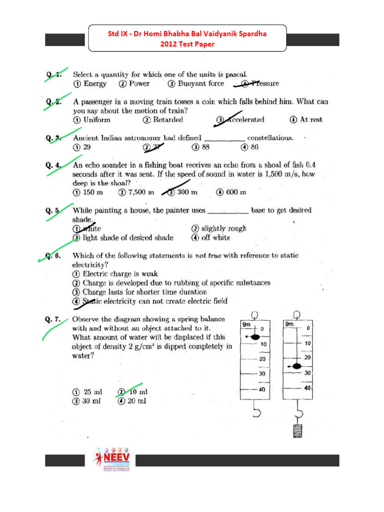 STD Ix Year 2012 Test Paper With Solution | PDF