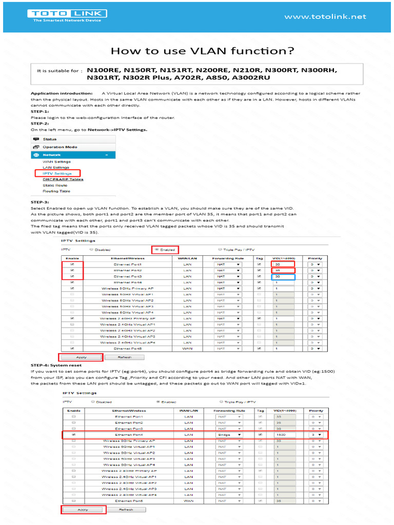 Totolink Vlan Function | PDF