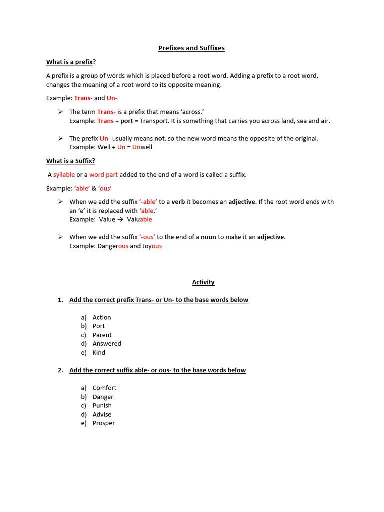 Prefix and Suffix Note | PDF