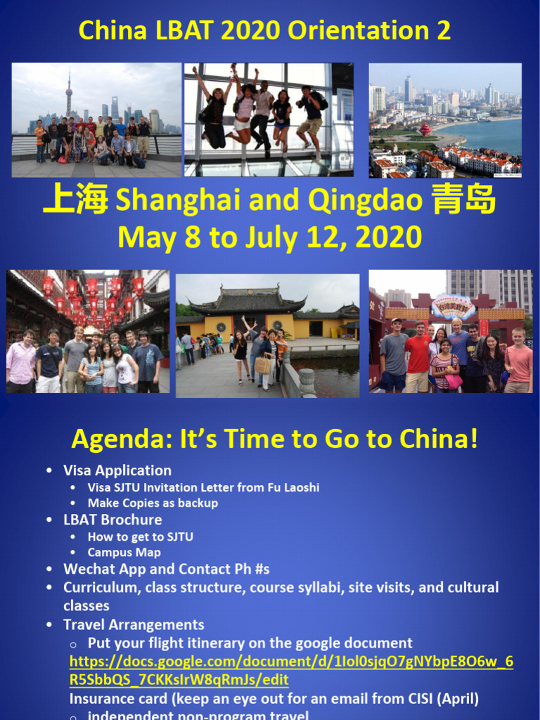 LBAT 2020 China Program Overview | PDF | Travel Visa | Mail