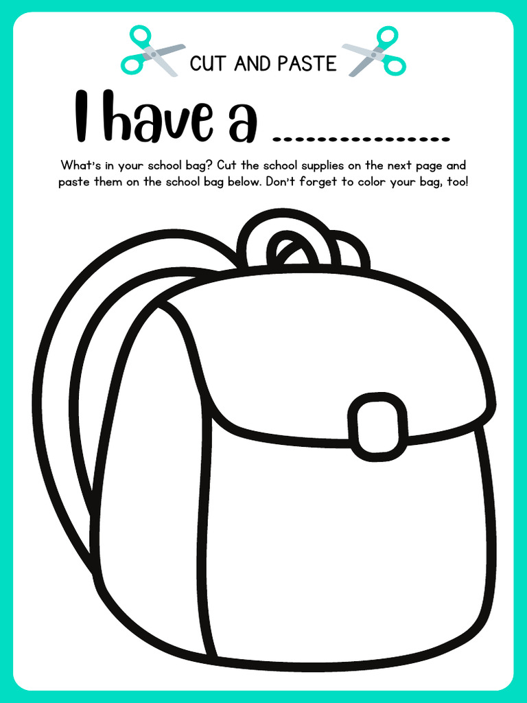 My School Bag - School Supplies (Classroom Objects) Cut and Paste ...