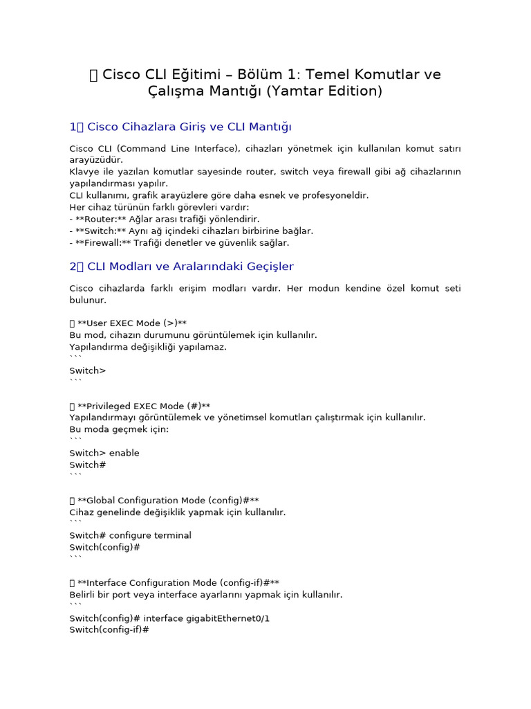 Cisco CLI Egitim Bolum1 Yamtar | PDF