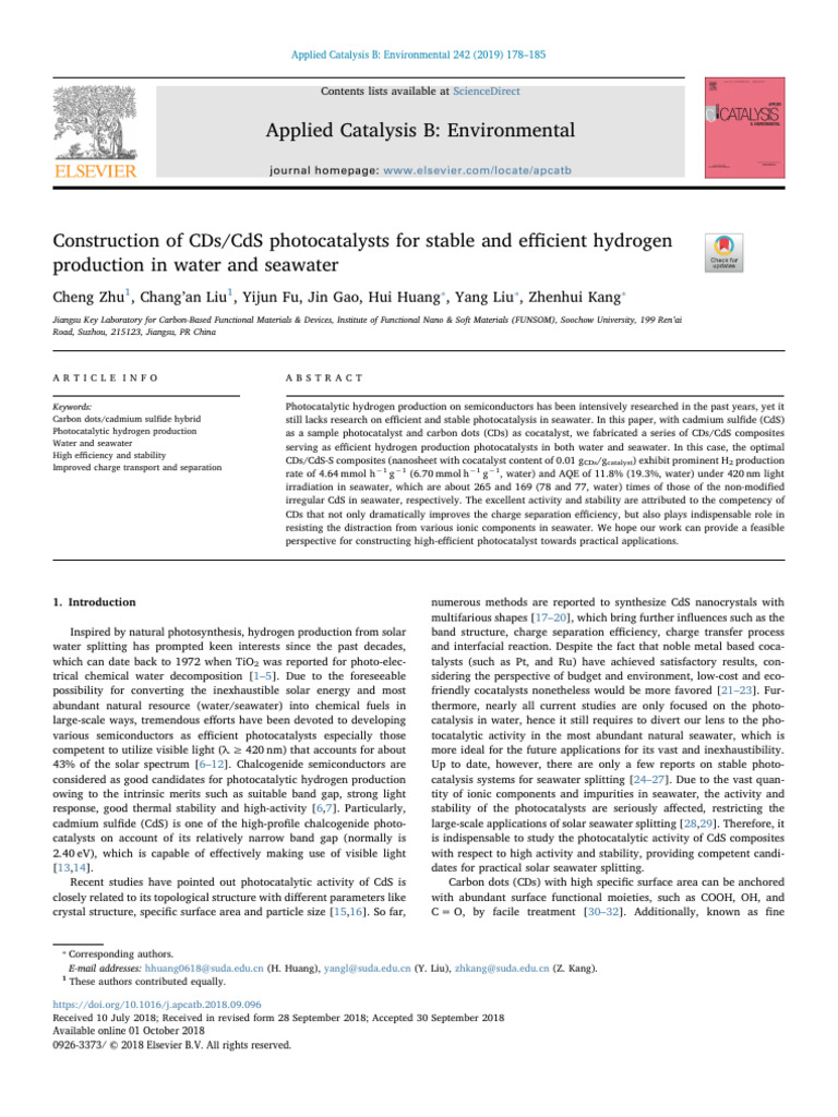 Applied Catalysis B: Environmental: Cheng Zhu, Chang An Liu, Yijun Fu ...