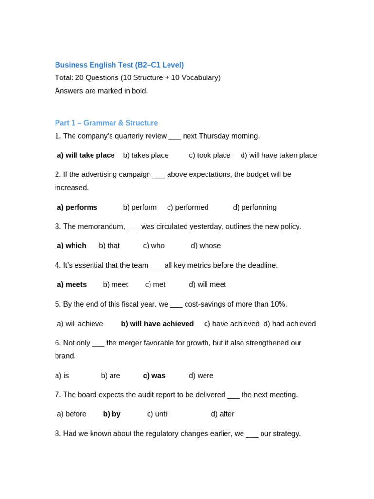 Business English Test | PDF | Sharing Economy | Medical School