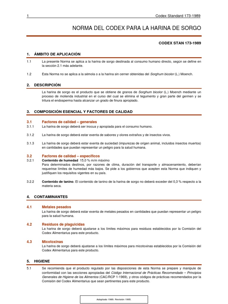 Codex Stan Harina de Sorgo | PDF | Cereales | Alimentos