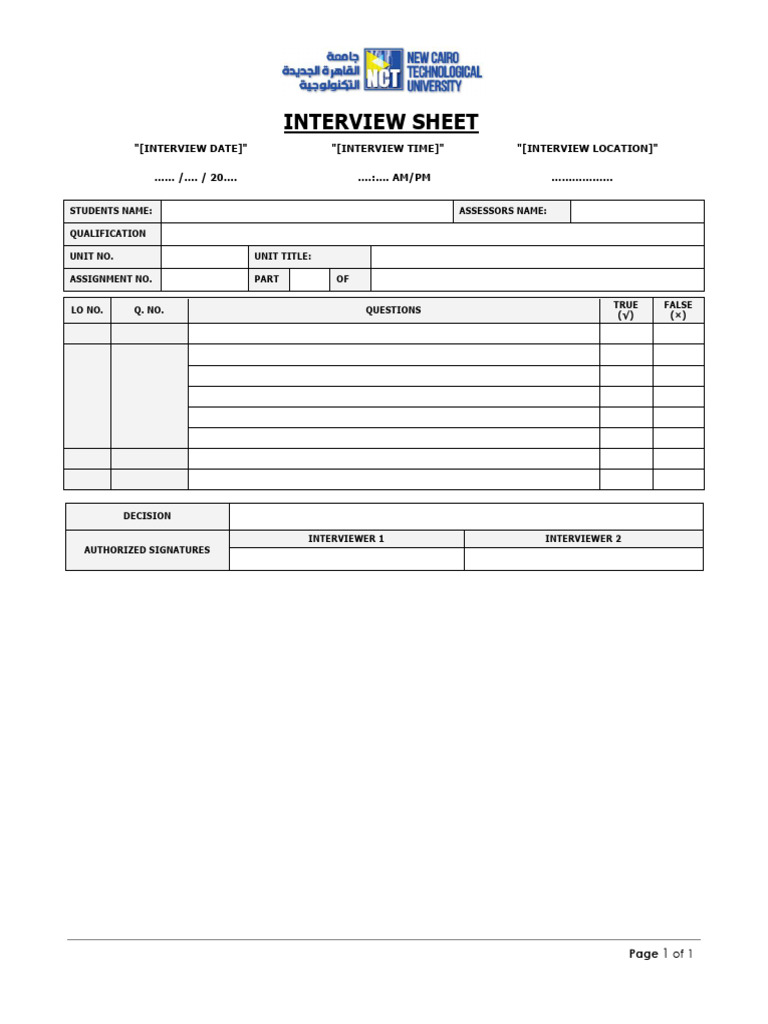 Interview Assessment Sheet Template | PDF