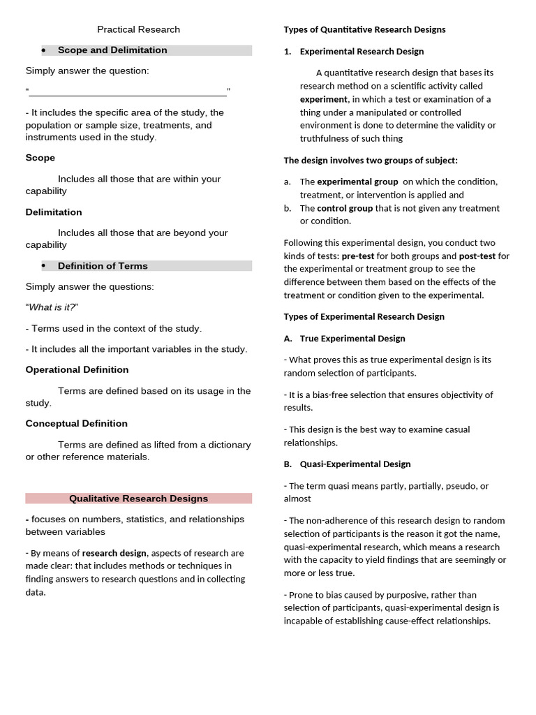 Practical Research- Reviewer | PDF | Sampling (Statistics) | Experiment