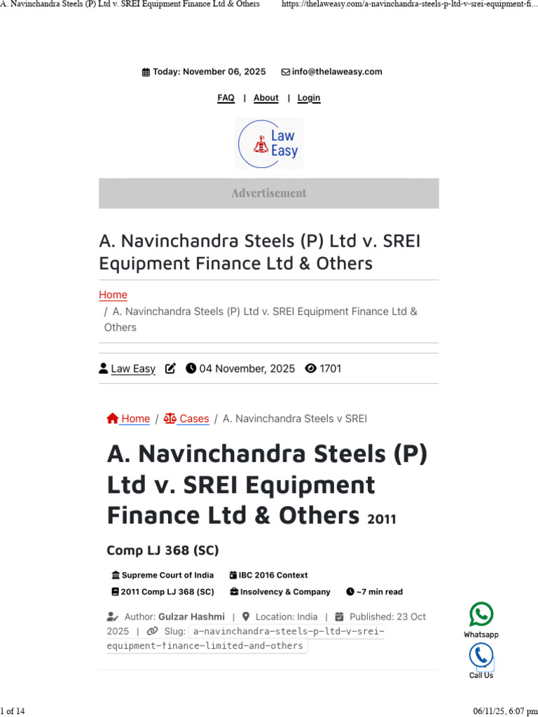 A. Navinchandra Steels (P) LTD v. SREI Equipment Finance LTD & Others ...