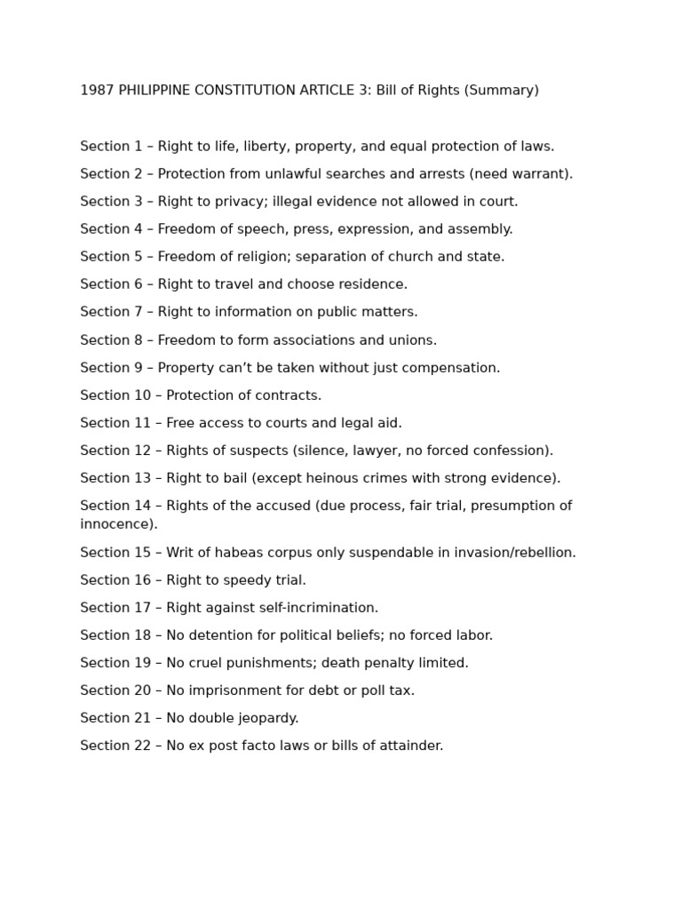 Bill of Rights Summary | PDF