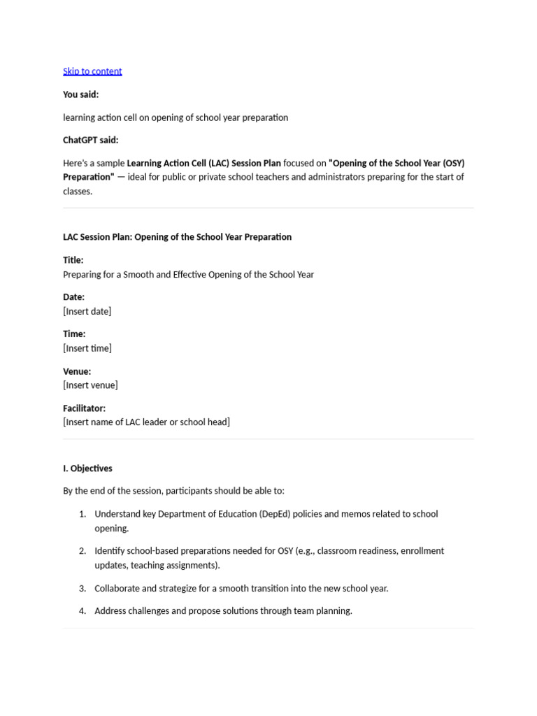 LAC Session Plan: School Year Prep | PDF | Teachers | Educational ...