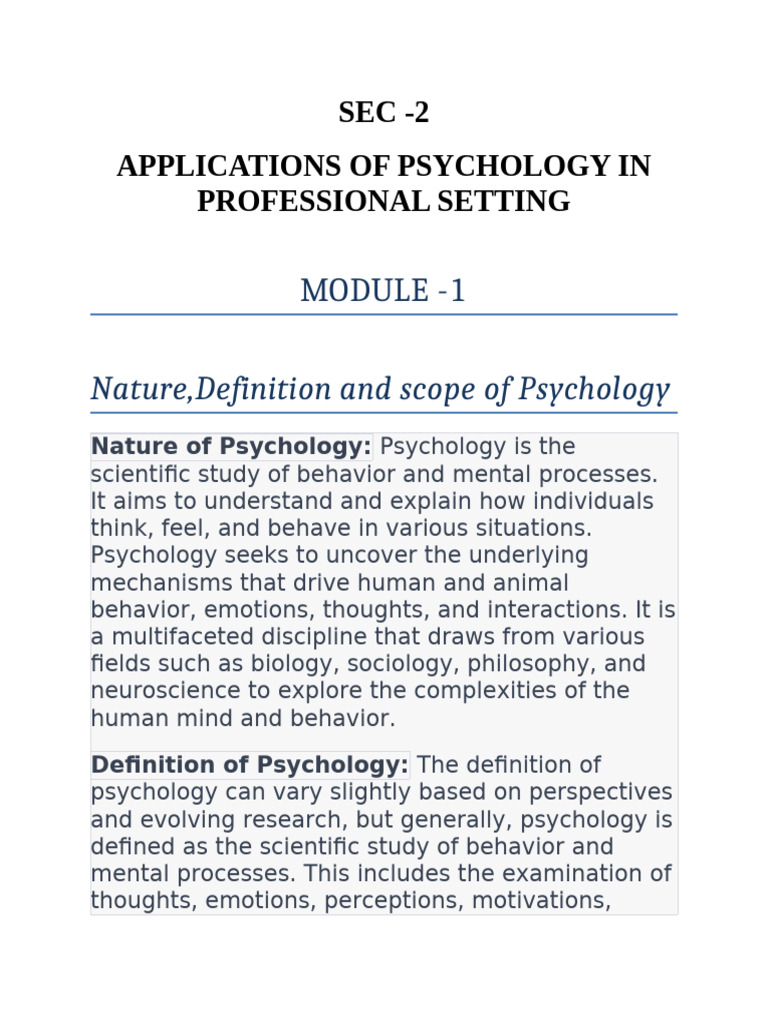 Sec-2 Psychology in Professional Setting-1 | PDF | Psychology ...