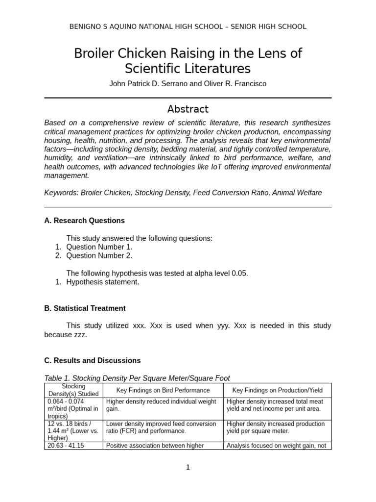 Capstone Activity Template | PDF | Broiler
