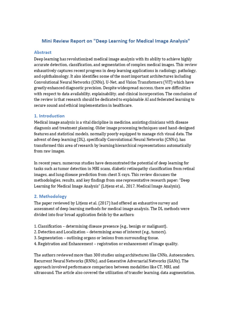 Mini Review Report Deep Learning Medical Image Analysis | PDF | Medical ...