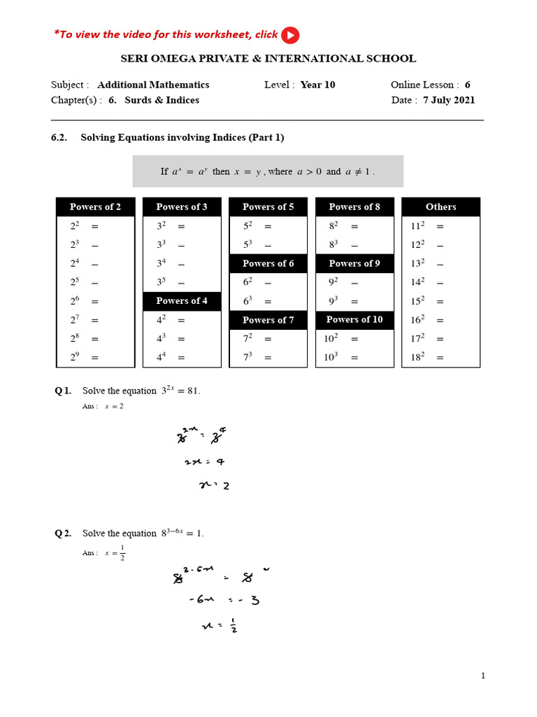 Y10 Add Maths Online Lesson 6 | PDF | Mathematics | Elementary Mathematics