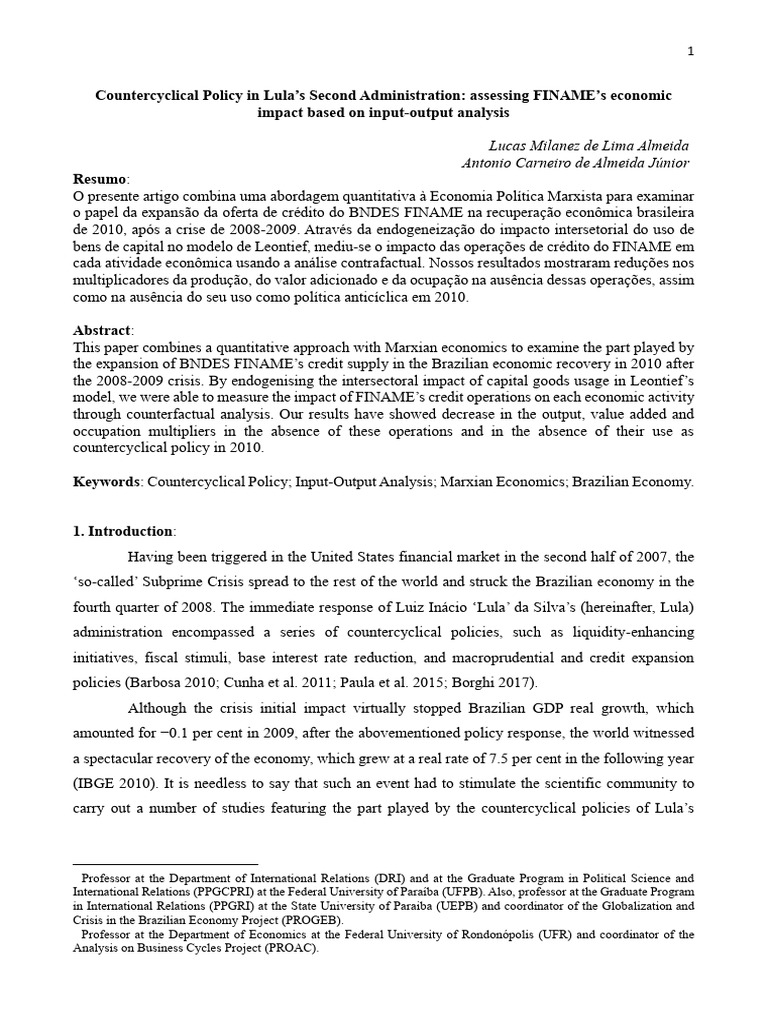 Countercyclical Policy in Lula's Second Administration: Assessing ...