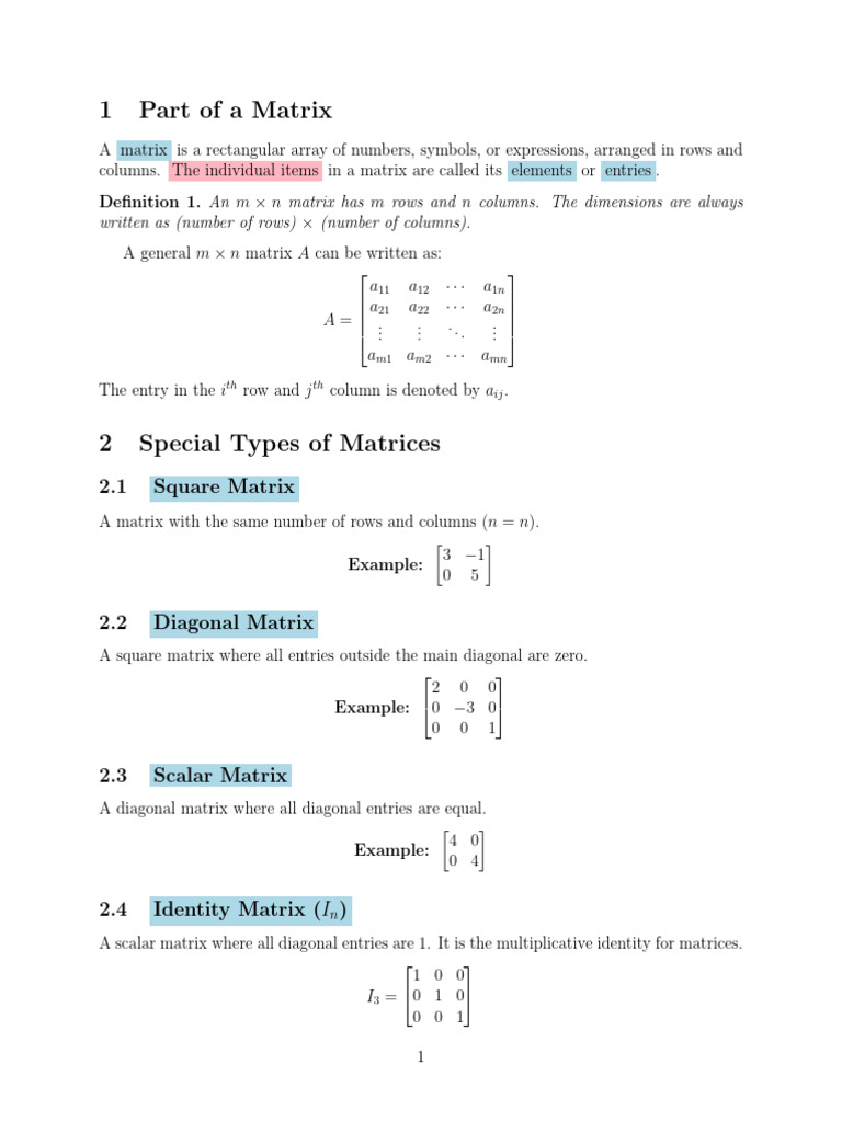 Types of Matrices Explained | PDF | Matrix (Mathematics) | Matrix Theory