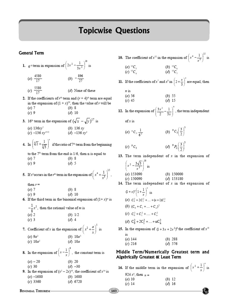 Chapter-08 Binomial Theorem | PDF | Combinatorics | Abstract Algebra