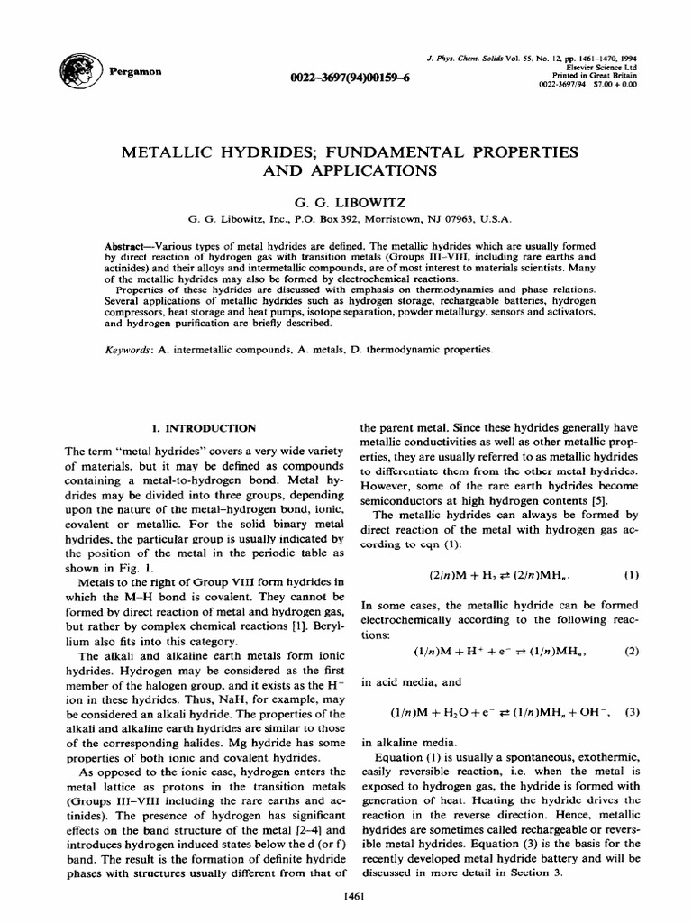 Metallic Hydrides; Fundamental Properties and Applications | PDF ...