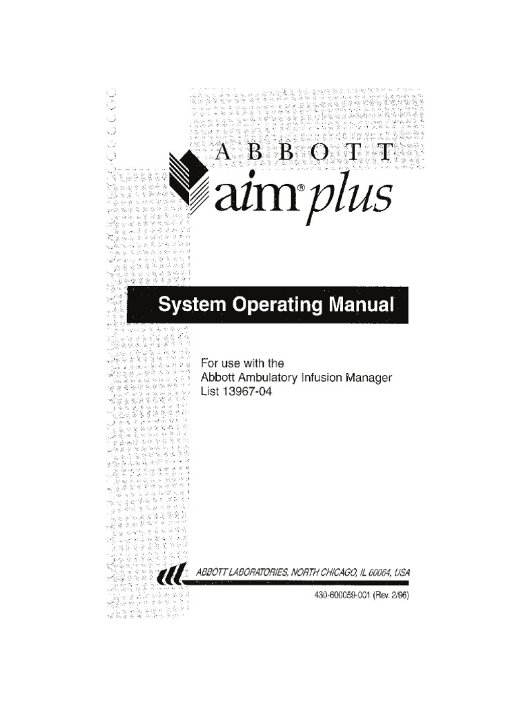 Abbott Aim Plus Infusion Pump - User Manual | PDF