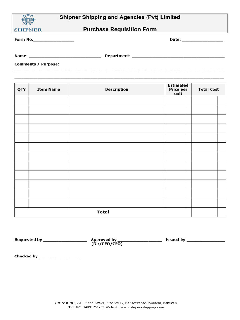 Purchase Requisition Form Template | PDF