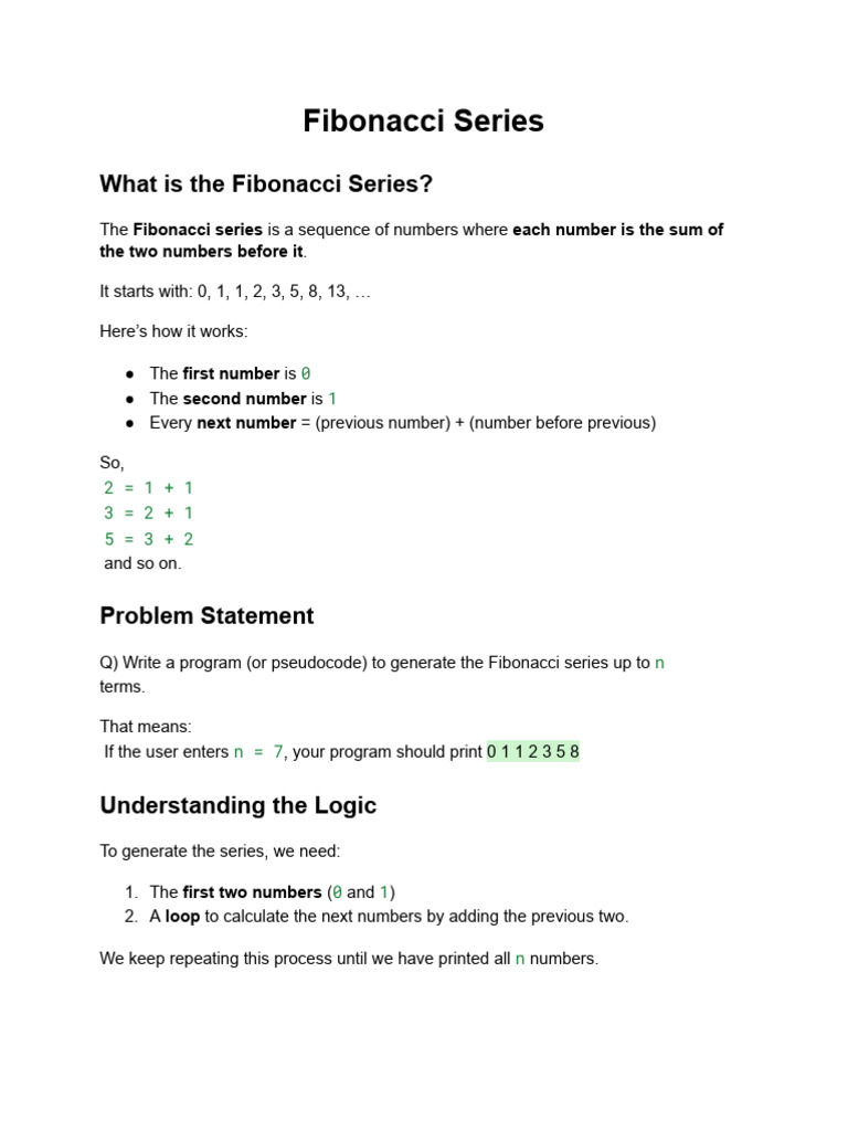 Fibonacci Series | PDF | Computer Programming