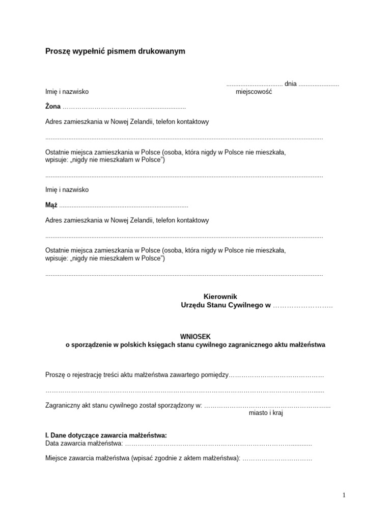 Wniosek o Umiejscowienie Aktu Małżeństwa | PDF