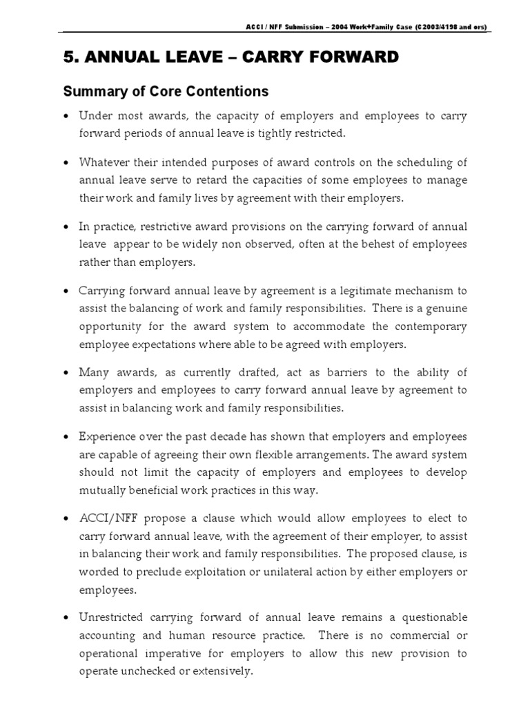 Acci 1st SubnV5 Al Carryfwd | PDF | Accrual | Annual Leave