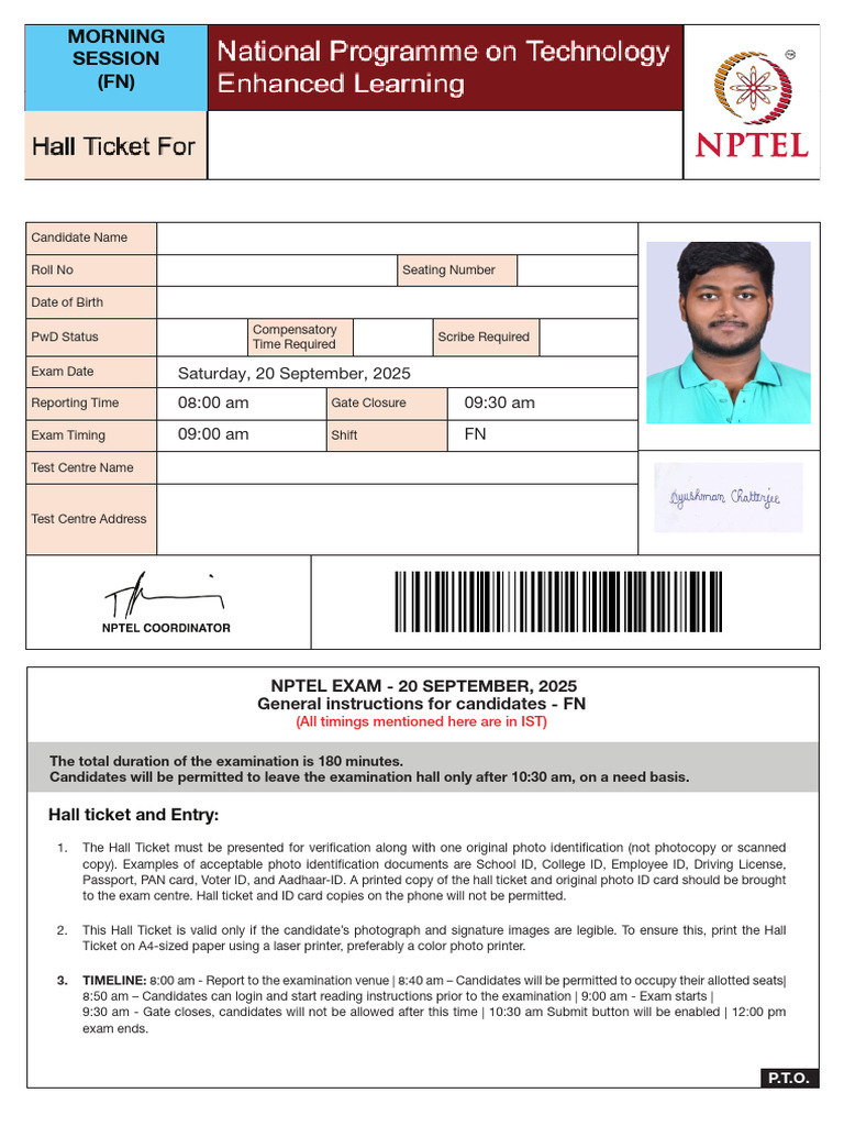 NPTEL Exam Hall Ticket Instructions | PDF | Identity Document