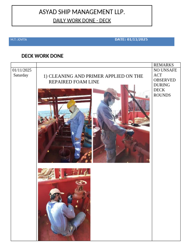Daily Deck Work Report - M.T. Jovita | PDF