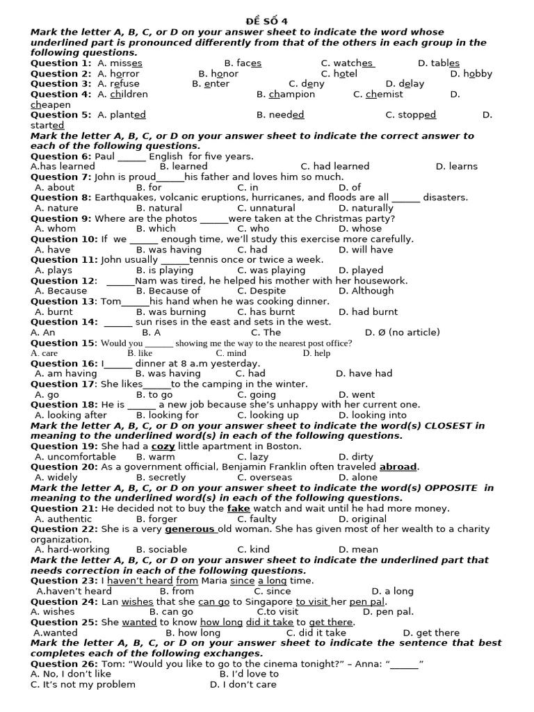 Đề-số-4 | PDF | Human Communication | Learning