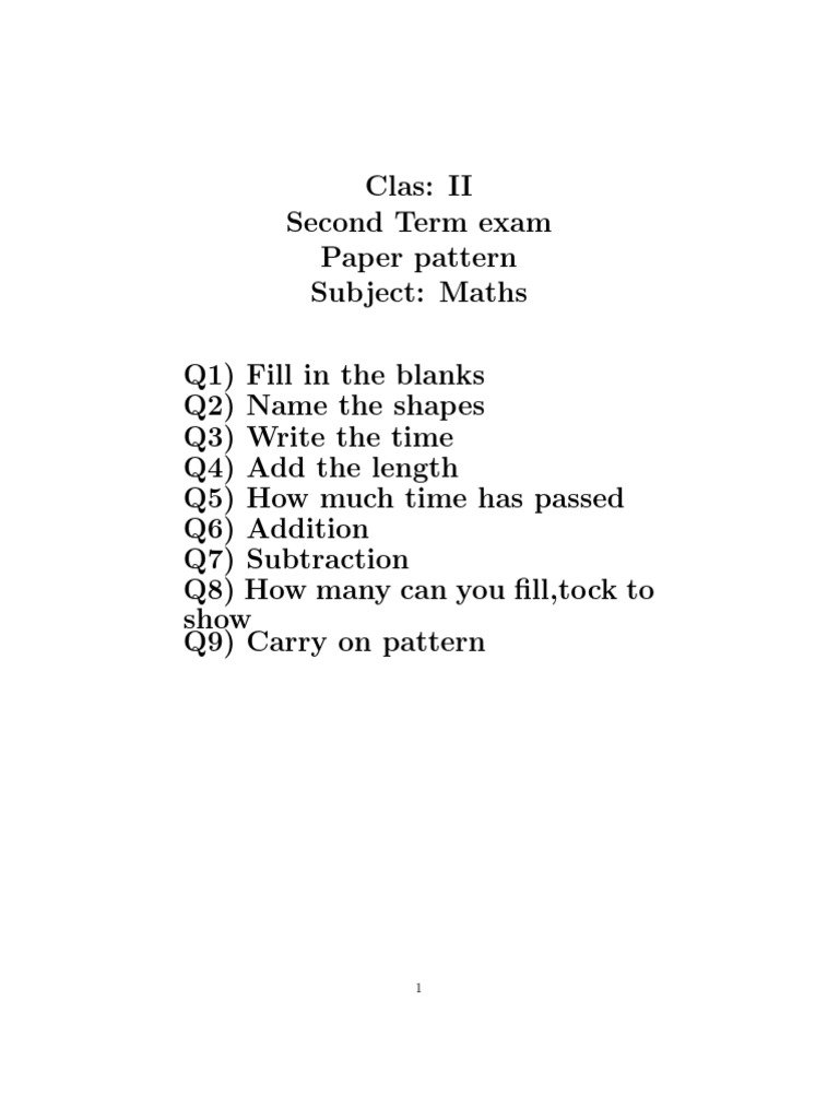 Class II Maths Second Term Exam Guide | PDF
