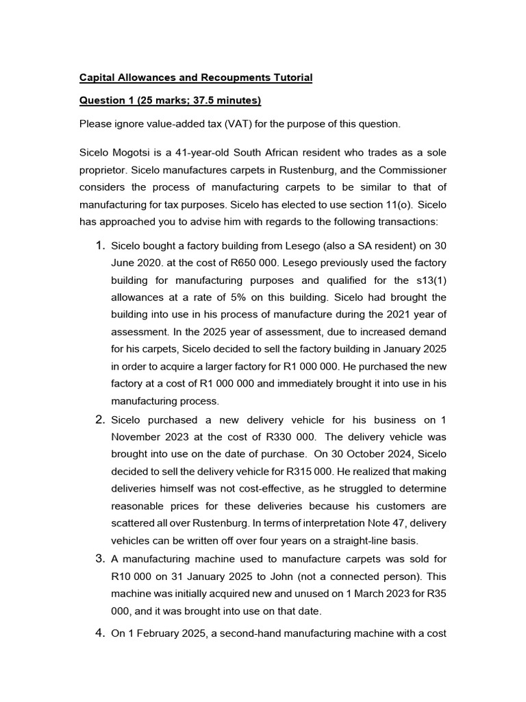 Capital Allowances Tutorial for Manufacturers | PDF | Value Added Tax ...