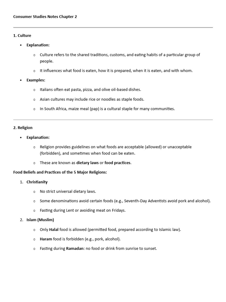 Consumer Studies Notes Chapter 2 | PDF | Food Energy | Foods