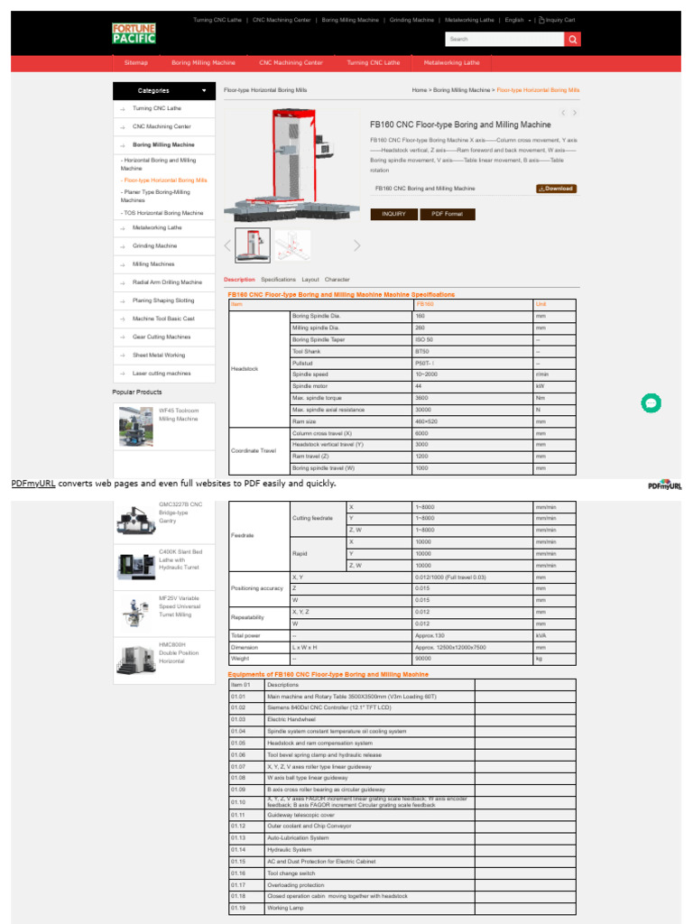 WWW Fortunepacific Net Fb160 CNC Floor Type Boring and Milling Machine ...