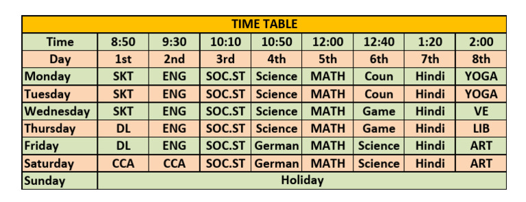 Weekly School Timetable Overview | PDF