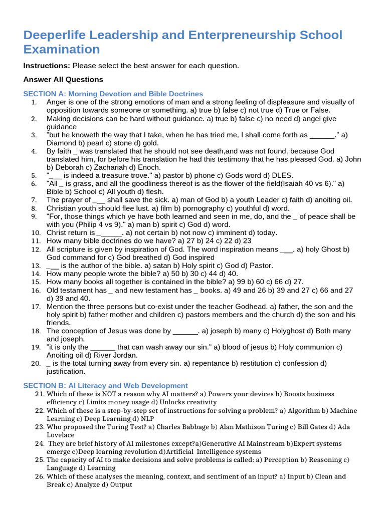 50-Question Exam - Two Page Format | PDF | Artificial Intelligence ...