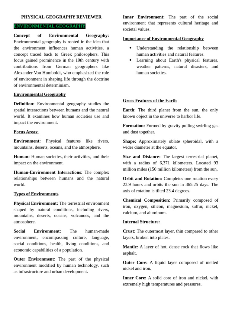 Environmental Geography Overview Guide | PDF | Earth | Ecosystem