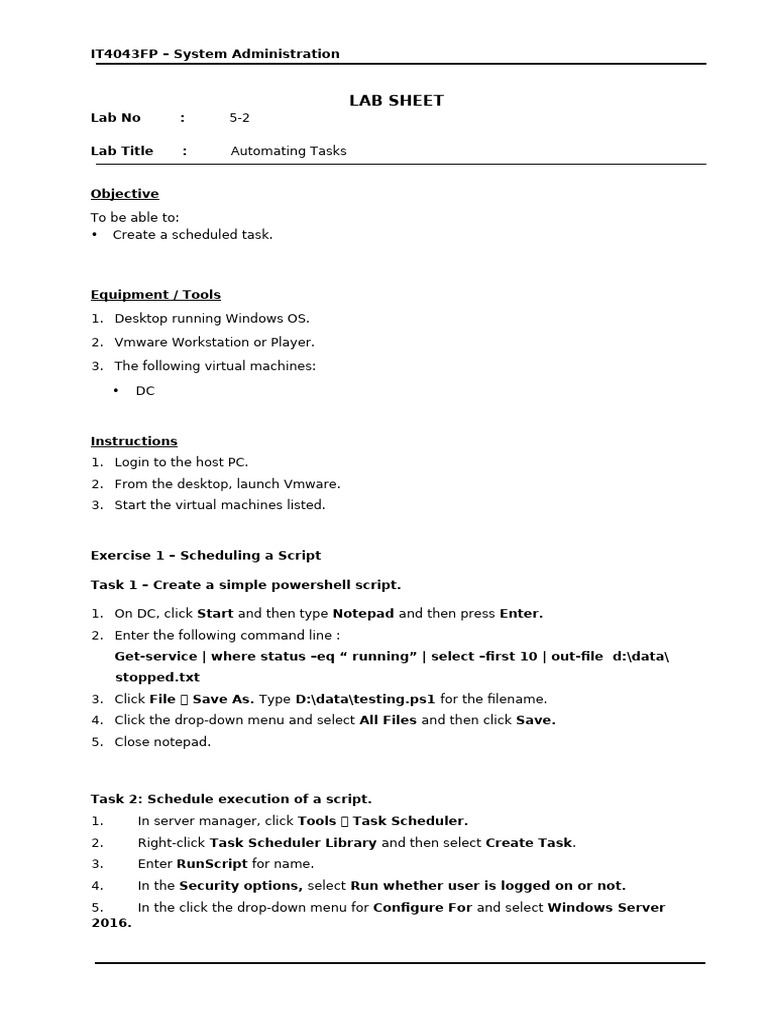 Lab 5-2 Automating Tasks | PDF | Microsoft Windows | Software