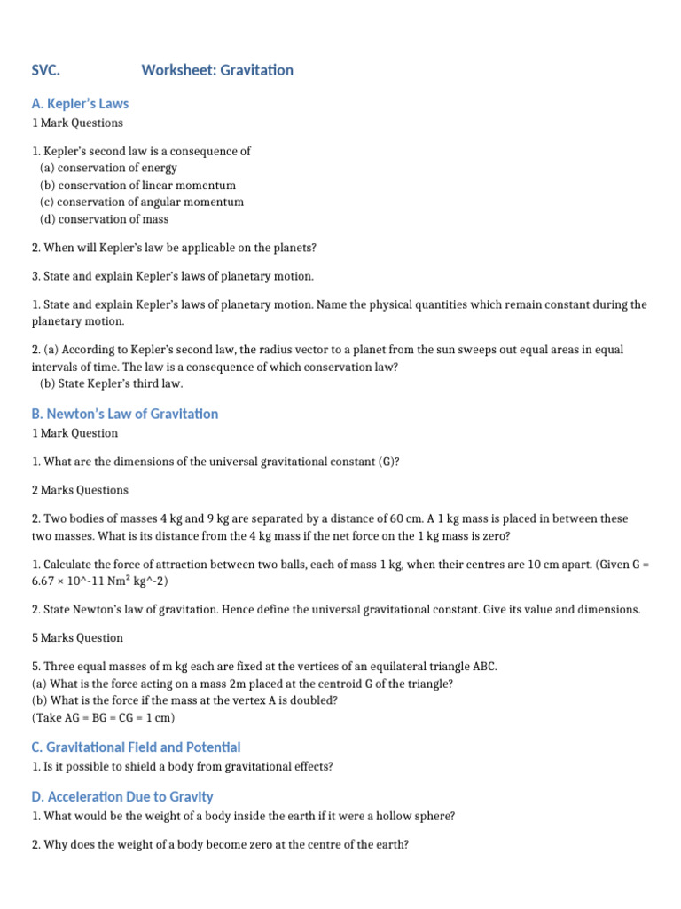 Gravitation Worksheet 19 Sep | PDF | Mass | Newton's Law Of Universal ...