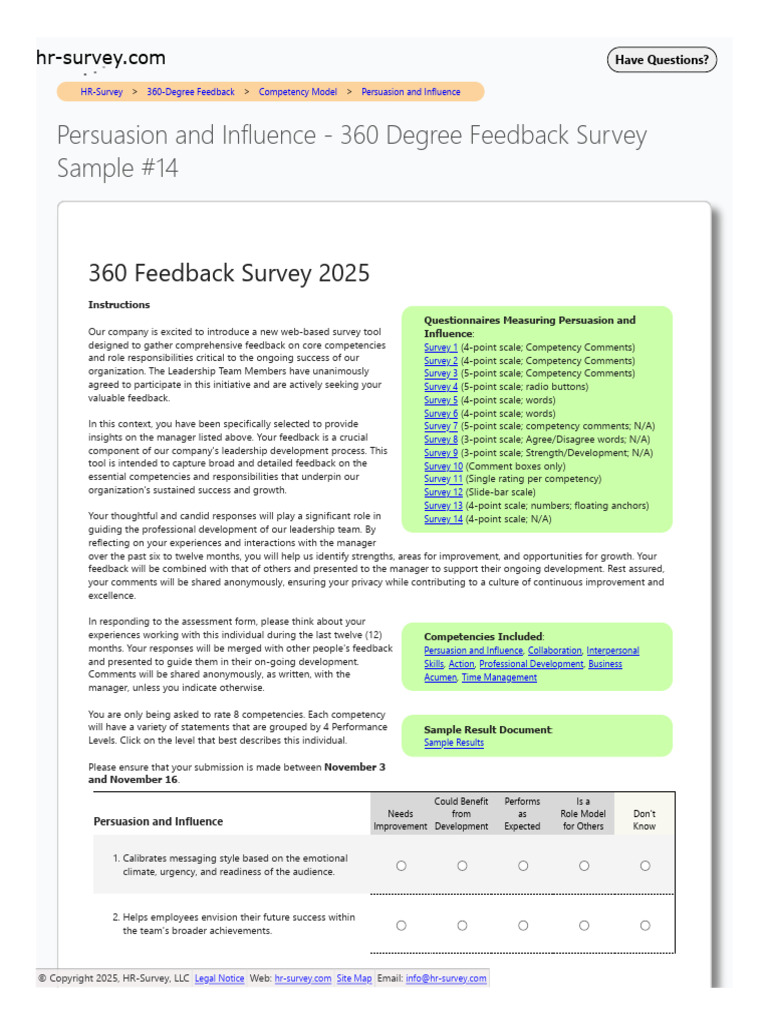 Persuasion and Influence Competency Questionnaire E | PDF | Social ...