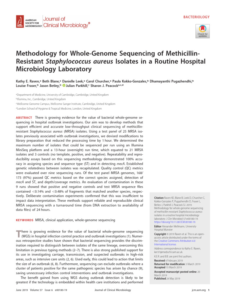 Raven Et Al Methodology For Whole Genome Sequencing of Methicillin Resistant Staphylococcus ...
