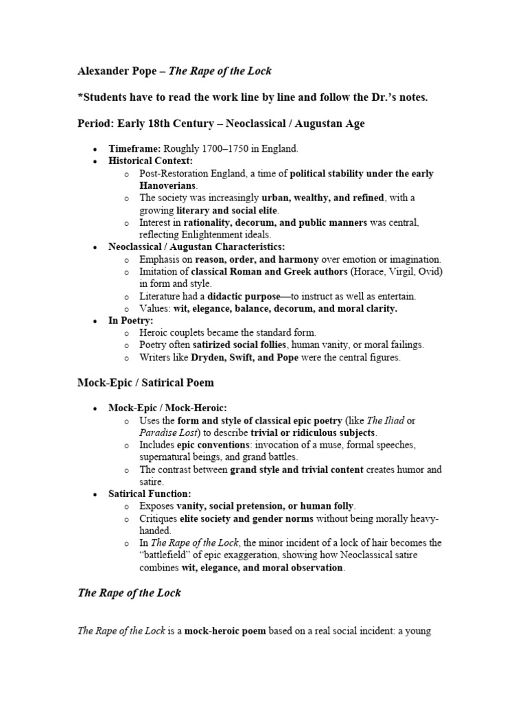 Alexander Pope- Students Handout_8daaa4bf28a32273359e6d95f2aa5f25 | PDF ...
